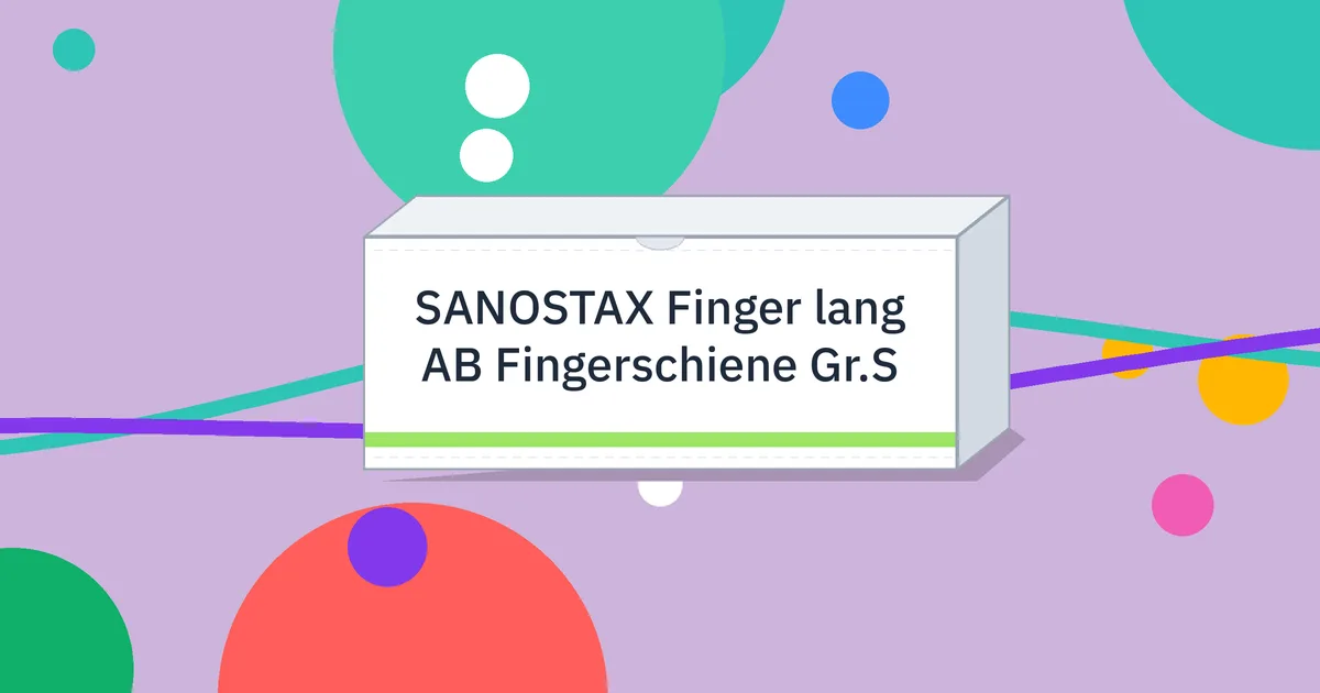 Symbolbild: Packung mit der Aufschrift SANOSTAX Finger lang AB Fingerschiene Gr.S (PZN 10197110) – Verfügbarkeit und Bezug in Apotheken in Frankfurt am Main