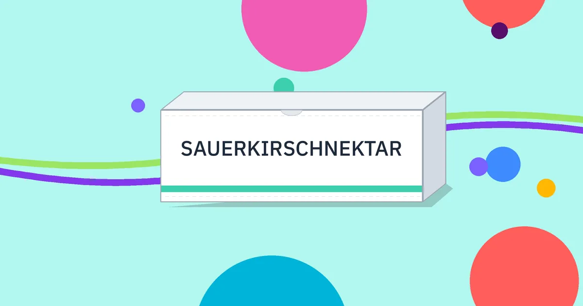 Symbolbild: Packung mit der Aufschrift SAUERKIRSCHNEKTAR (PZN 07239810) – Verfügbarkeit und Bezug in Apotheken in Frankfurt am Main