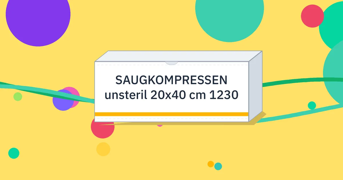Symbolbild: Packung mit der Aufschrift SAUGKOMPRESSEN unsteril 20x40 cm 1230 (PZN 17833537) – Verfügbarkeit und Bezug in Apotheken in Frankfurt am Main