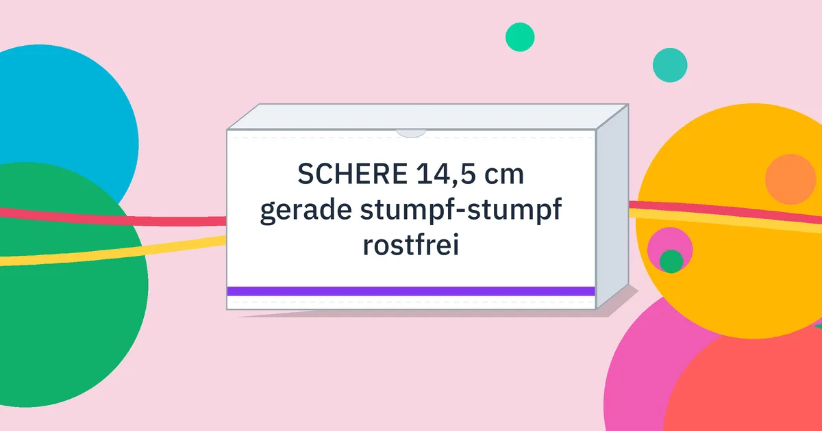 Symbolbild: Packung mit der Aufschrift SCHERE 14,5 cm gerade stumpf-stumpf rostfrei (PZN 06805035) – Verfügbarkeit und Bezug in Apotheken in Frankfurt am Main