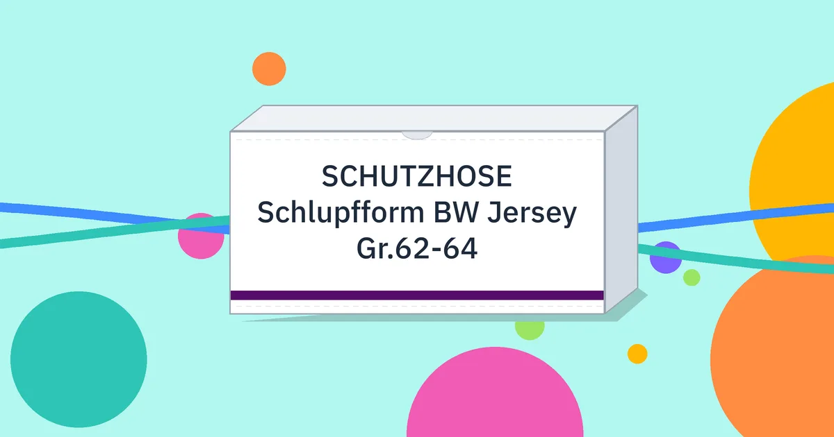 Symbolbild: Packung mit der Aufschrift SCHUTZHOSE Schlupfform BW Jersey Gr.62-64 (PZN 00523703) – Verfügbarkeit und Bezug in Apotheken in Frankfurt am Main