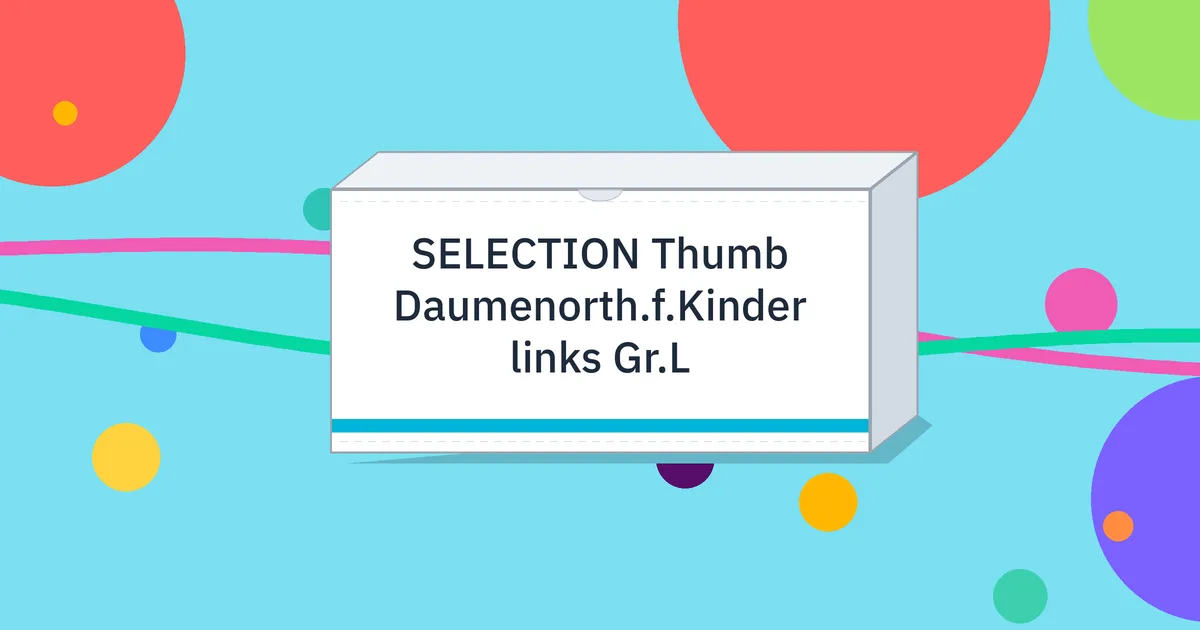 Symbolbild: Packung mit der Aufschrift SELECTION Thumb Daumenorth.f.Kinder links Gr.L (PZN 14048849) – Verfügbarkeit und Bezug in Apotheken in Frankfurt am Main