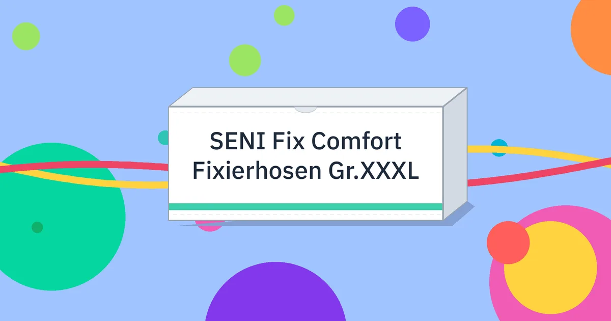 Symbolbild: Packung mit der Aufschrift SENI Fix Comfort Fixierhosen Gr.XXXL (PZN 12664952) – Verfügbarkeit und Bezug in Apotheken in Frankfurt am Main