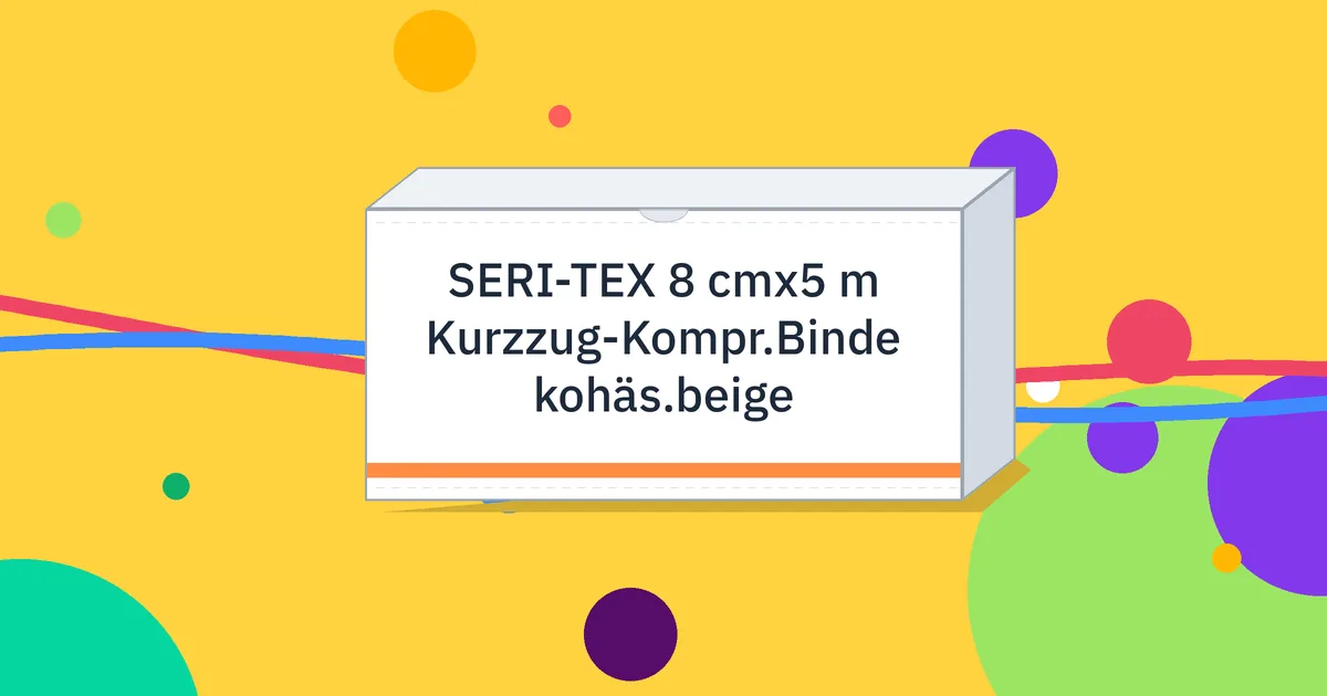 Symbolbild: Packung mit der Aufschrift SERI-TEX 8 cmx5 m Kurzzug-Kompr.Binde kohäs.beige (PZN 20891550) – Verfügbarkeit und Bezug in Apotheken in Frankfurt am Main