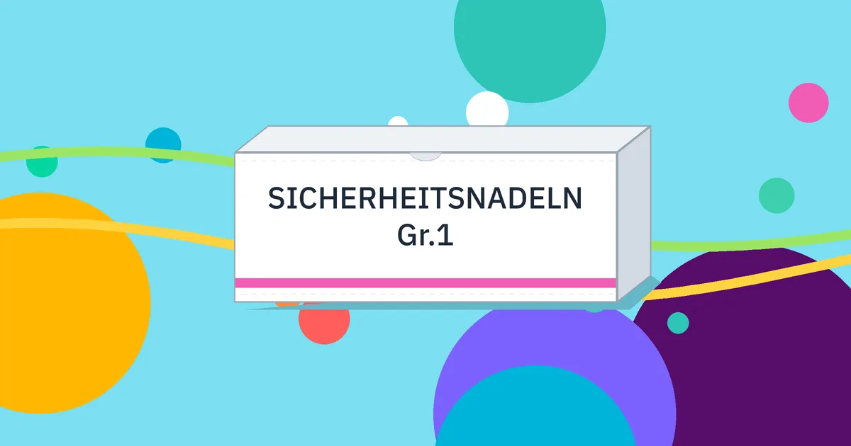 Symbolbild: Packung mit der Aufschrift SICHERHEITSNADELN Gr.1 (PZN 01736312) – Verfügbarkeit und Bezug in Apotheken in Frankfurt am Main