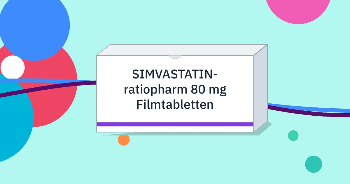 Symbolbild: Packung mit der Aufschrift SIMVASTATIN-ratiopharm 80 mg Filmtabletten (PZN 00895741) – Verfügbarkeit und Bezug in Apotheken in Frankfurt am Main