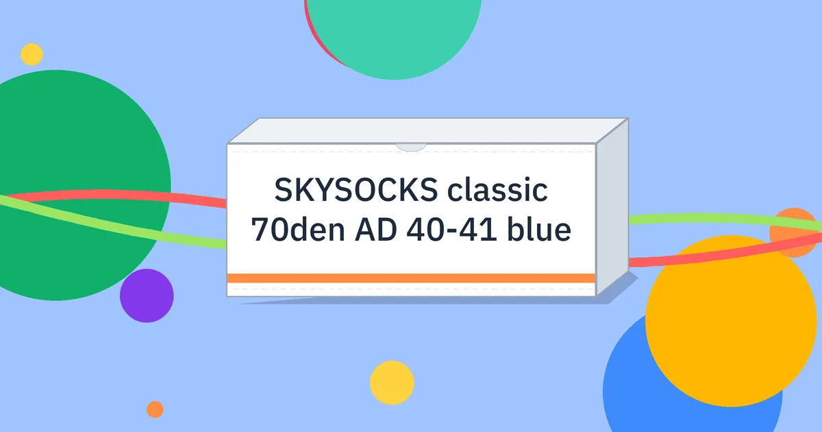 Symbolbild: Packung mit der Aufschrift SKYSOCKS classic 70den AD 40-41 blue (PZN 18664025) – Verfügbarkeit und Bezug in Apotheken in Frankfurt am Main