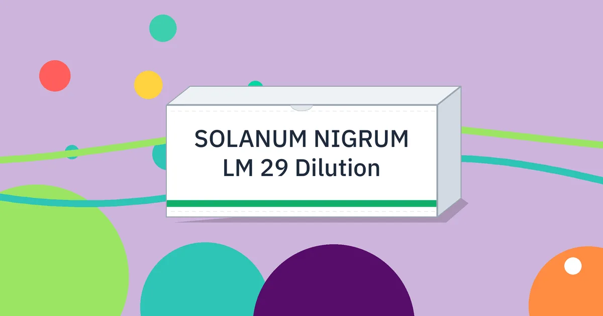 Symbolbild: Packung mit der Aufschrift SOLANUM NIGRUM LM 29 Dilution (PZN 13193070) – Verfügbarkeit und Bezug in Apotheken in Frankfurt am Main