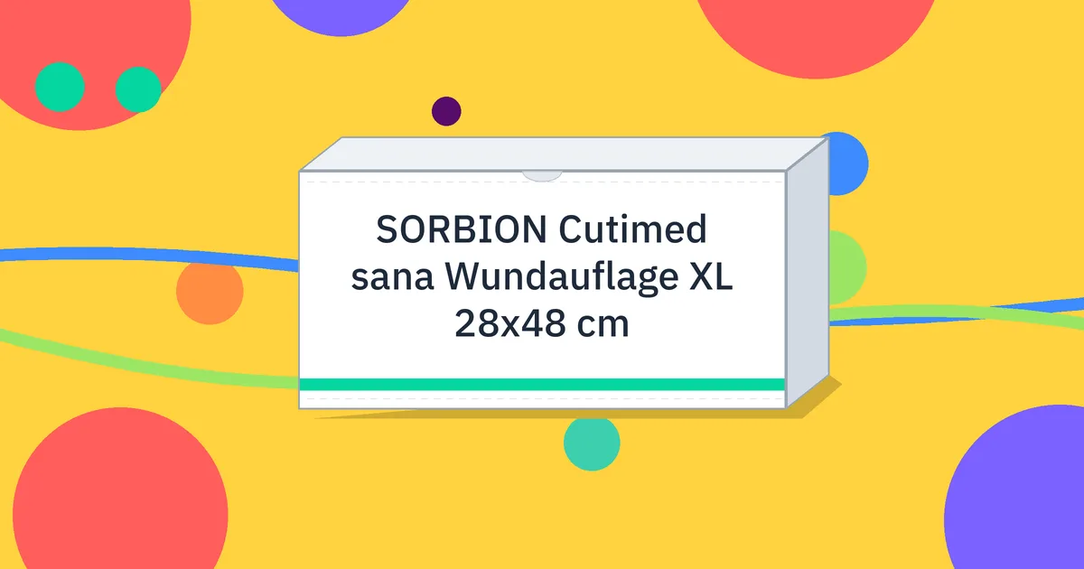 Symbolbild: Packung mit der Aufschrift SORBION Cutimed sana Wundauflage XL 28x48 cm (PZN 15886771) – Verfügbarkeit und Bezug in Apotheken in Frankfurt am Main