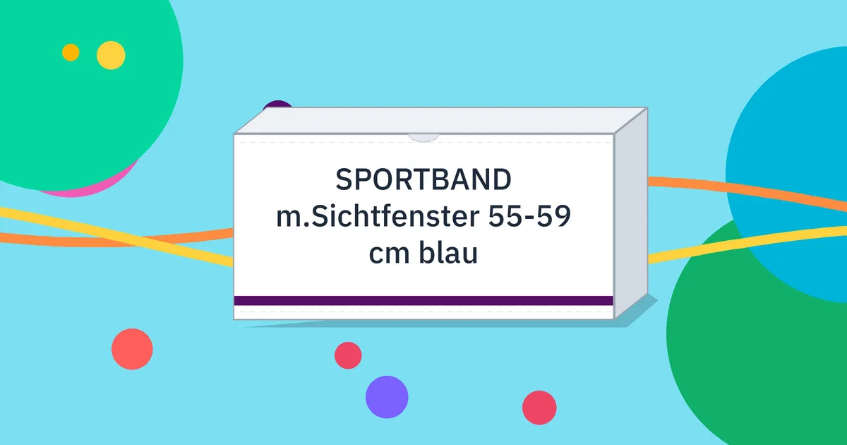 Symbolbild: Packung mit der Aufschrift SPORTBAND m.Sichtfenster 55-59 cm blau (PZN 12904416) – Verfügbarkeit und Bezug in Apotheken in Frankfurt am Main