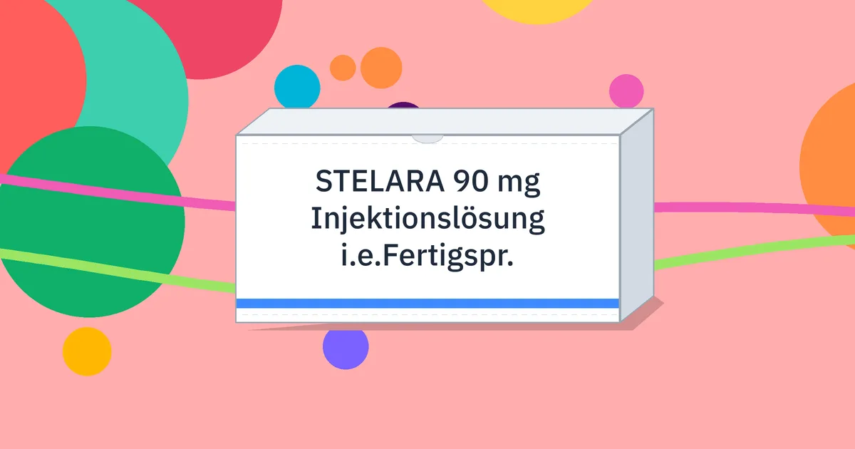 Symbolbild: Packung mit der Aufschrift STELARA 90 mg Injektionslösung i.e.Fertigspr. (PZN 19075555) – Verfügbarkeit und Bezug in Apotheken in Frankfurt am Main