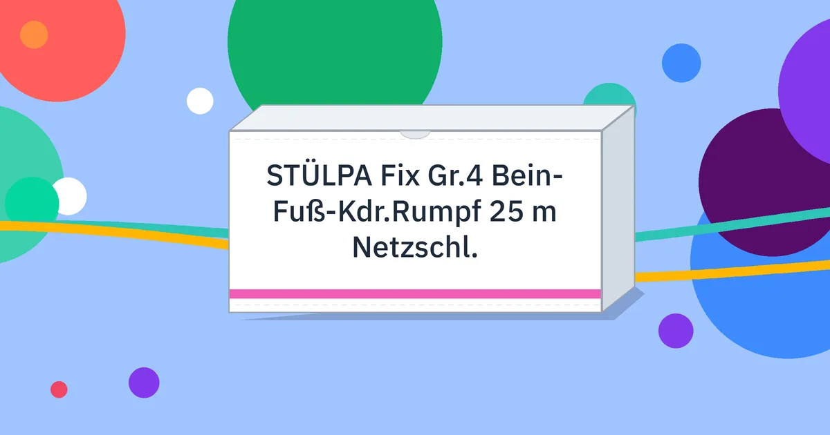 Symbolbild: Packung mit der Aufschrift STÜLPA Fix Gr.4 Bein-Fuß-Kdr.Rumpf 25 m Netzschl. (PZN 15588909) – Verfügbarkeit und Bezug in Apotheken in Frankfurt am Main