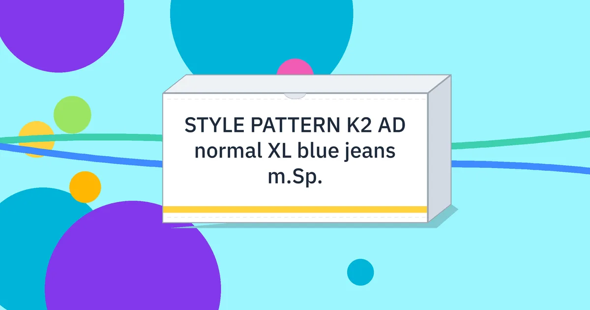 Symbolbild: Packung mit der Aufschrift STYLE PATTERN K2 AD normal XL blue jeans m.Sp. (PZN 19694778) – Verfügbarkeit und Bezug in Apotheken in Frankfurt am Main