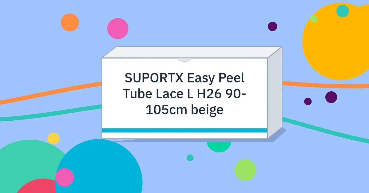 Symbolbild: Packung mit der Aufschrift SUPORTX Easy Peel Tube Lace L H26 90-105cm beige (PZN 09487096) – Verfügbarkeit und Bezug in Apotheken in Frankfurt am Main