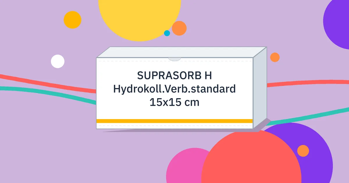 Symbolbild: Packung mit der Aufschrift SUPRASORB H Hydrokoll.Verb.standard 15x15 cm (PZN 16668585) – Verfügbarkeit und Bezug in Apotheken in Frankfurt am Main