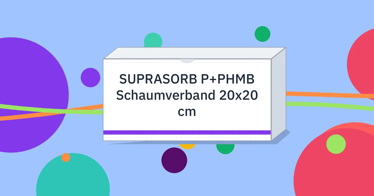 Symbolbild: Packung mit der Aufschrift SUPRASORB P+PHMB Schaumverband 20x20 cm (PZN 15421121) – Verfügbarkeit und Bezug in Apotheken in Frankfurt am Main