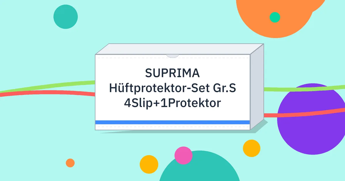Symbolbild: Packung mit der Aufschrift SUPRIMA Hüftprotektor-Set Gr.S 4Slip+1Protektor (PZN 07711431) – Verfügbarkeit und Bezug in Apotheken in Frankfurt am Main