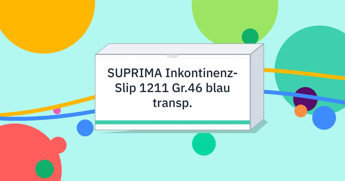 Symbolbild: Packung mit der Aufschrift SUPRIMA Inkontinenz-Slip 1211 Gr.46 blau transp. (PZN 01365956) – Verfügbarkeit und Bezug in Apotheken in Frankfurt am Main
