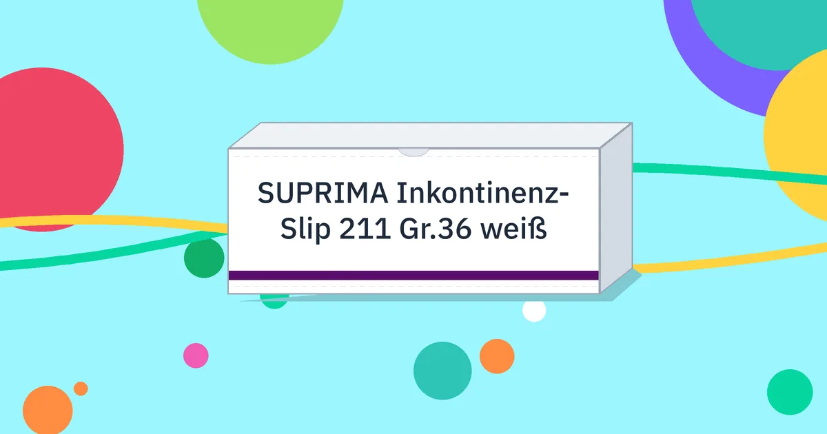 Symbolbild: Packung mit der Aufschrift SUPRIMA Inkontinenz-Slip 211 Gr.36 weiß (PZN 00710345) – Verfügbarkeit und Bezug in Apotheken in Frankfurt am Main
