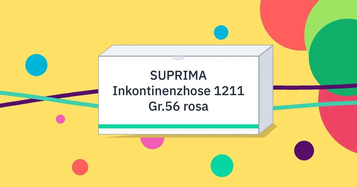 Symbolbild: Packung mit der Aufschrift SUPRIMA Inkontinenzhose 1211 Gr.56 rosa (PZN 03022918) – Verfügbarkeit und Bezug in Apotheken in Frankfurt am Main