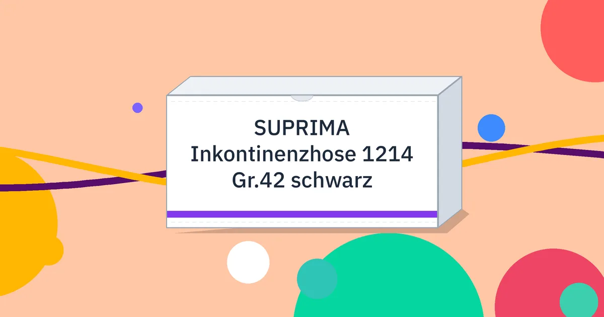 Symbolbild: Packung mit der Aufschrift SUPRIMA Inkontinenzhose 1214 Gr.42 schwarz (PZN 02852931) – Verfügbarkeit und Bezug in Apotheken in Frankfurt am Main
