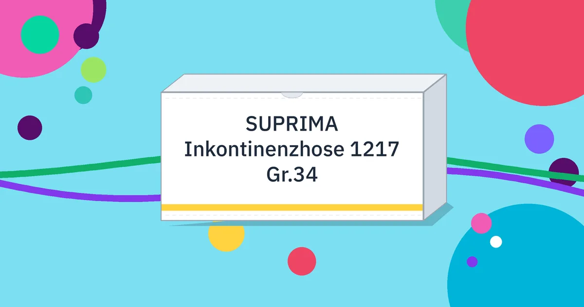 Symbolbild: Packung mit der Aufschrift SUPRIMA Inkontinenzhose 1217 Gr.34 (PZN 03719861) – Verfügbarkeit und Bezug in Apotheken in Frankfurt am Main