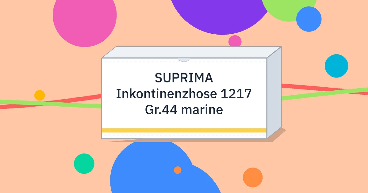 Symbolbild: Packung mit der Aufschrift SUPRIMA Inkontinenzhose 1217 Gr.44 marine (PZN 19174346) – Verfügbarkeit und Bezug in Apotheken in Frankfurt am Main