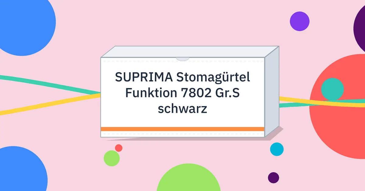 Symbolbild: Packung mit der Aufschrift SUPRIMA Stomagürtel Funktion 7802 Gr.S schwarz (PZN 11545122) – Verfügbarkeit und Bezug in Apotheken in Frankfurt am Main
