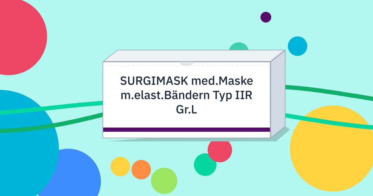 Symbolbild: Packung mit der Aufschrift SURGIMASK med.Maske m.elast.Bändern Typ IIR Gr.L (PZN 20316627) – Verfügbarkeit und Bezug in Apotheken in Frankfurt am Main