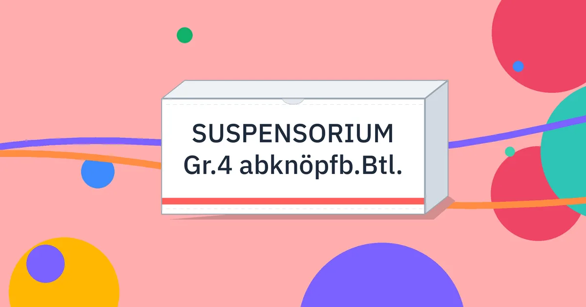 Symbolbild: Packung mit der Aufschrift SUSPENSORIUM Gr.4 abknöpfb.Btl. (PZN 01739291) – Verfügbarkeit und Bezug in Apotheken in Frankfurt am Main