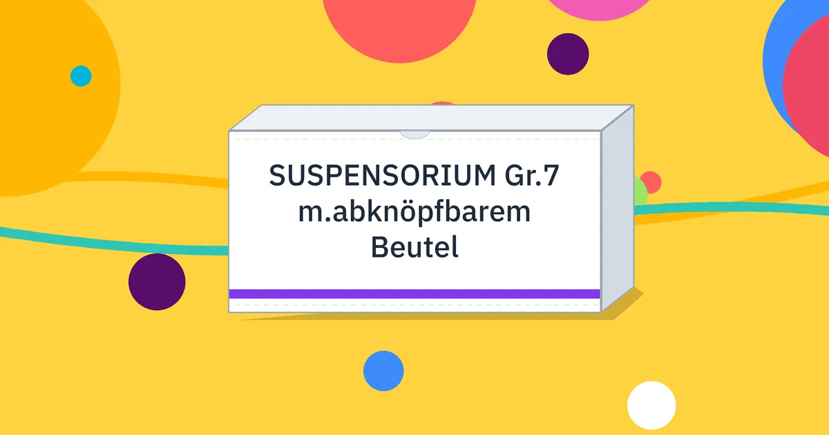 Symbolbild: Packung mit der Aufschrift SUSPENSORIUM Gr.7 m.abknöpfbarem Beutel (PZN 03800712) – Verfügbarkeit und Bezug in Apotheken in Frankfurt am Main