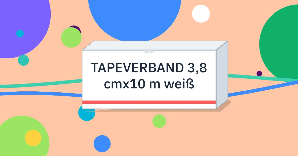 Symbolbild: Packung mit der Aufschrift TAPEVERBAND 3,8 cmx10 m weiß (PZN 07329157) – Verfügbarkeit und Bezug in Apotheken in Frankfurt am Main