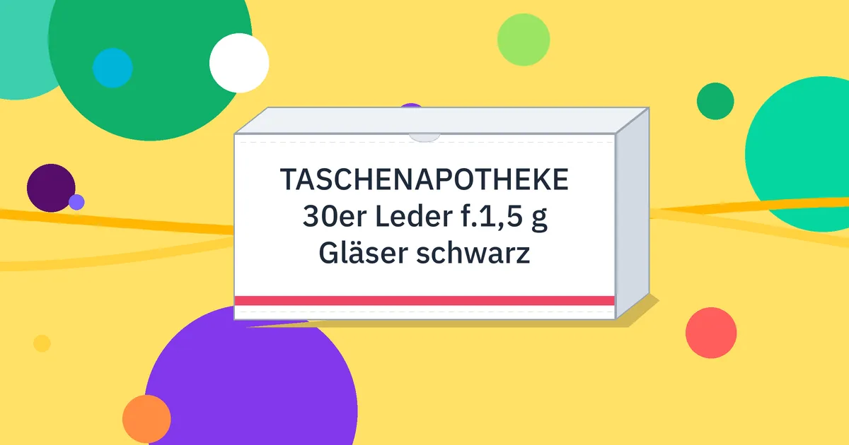 Symbolbild: Packung mit der Aufschrift TASCHENAPOTHEKE 30er Leder f.1,5 g Gläser schwarz (PZN 09747806) – Verfügbarkeit und Bezug in Apotheken in Frankfurt am Main