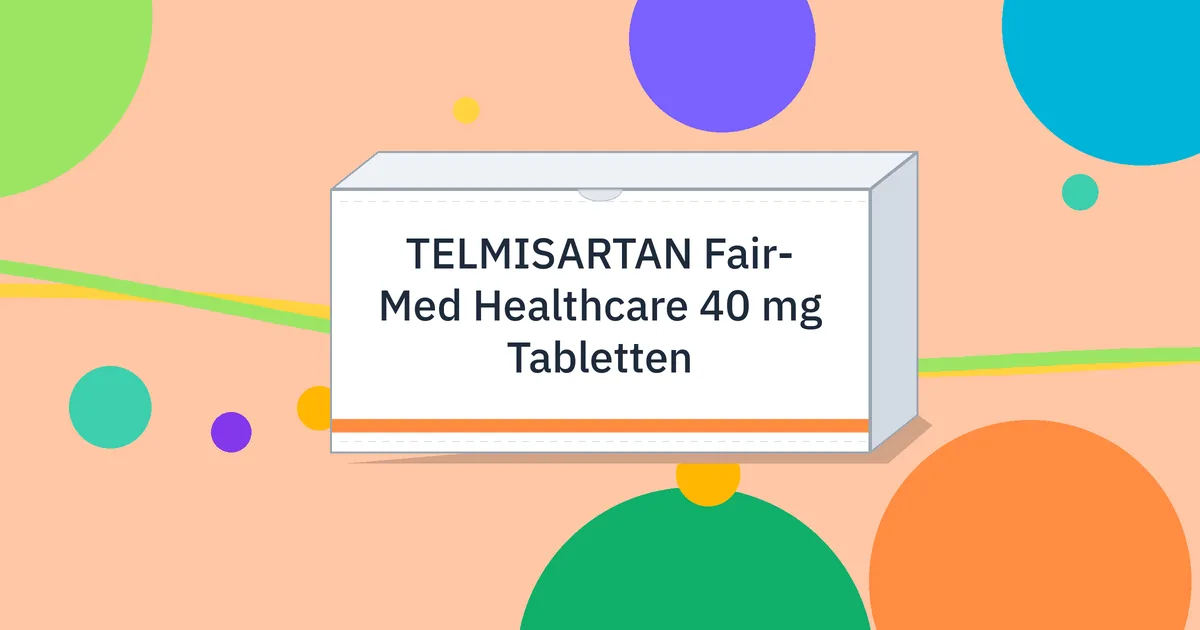 Symbolbild: Packung mit der Aufschrift TELMISARTAN Fair-Med Healthcare 40 mg Tabletten (PZN 13245973) – Verfügbarkeit und Bezug in Apotheken in Frankfurt am Main