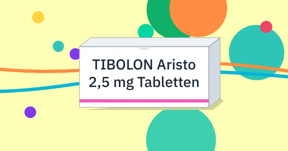 Symbolbild: Packung mit der Aufschrift TIBOLON Aristo 2,5 mg Tabletten (PZN 10050453) – Verfügbarkeit und Bezug in Apotheken in Frankfurt am Main