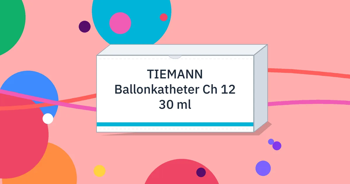 Symbolbild: Packung mit der Aufschrift TIEMANN Ballonkatheter Ch 12 30 ml (PZN 00182538) – Verfügbarkeit und Bezug in Apotheken in Frankfurt am Main
