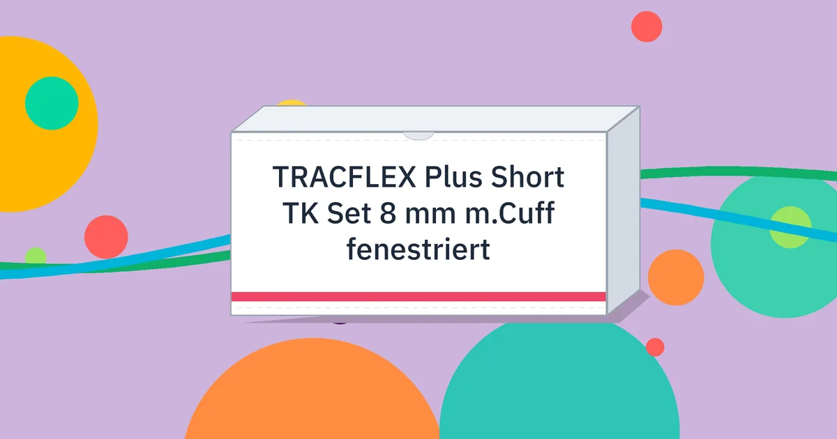 Symbolbild: Packung mit der Aufschrift TRACFLEX Plus Short TK Set 8 mm m.Cuff fenestriert (PZN 20933900) – Verfügbarkeit und Bezug in Apotheken in Frankfurt am Main