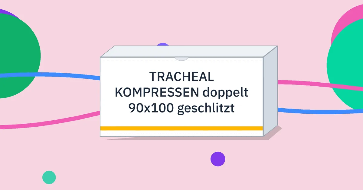 Symbolbild: Packung mit der Aufschrift TRACHEAL KOMPRESSEN doppelt 90x100 geschlitzt (PZN 03802792) – Verfügbarkeit und Bezug in Apotheken in Frankfurt am Main