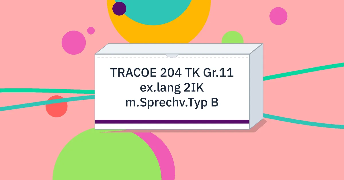 Symbolbild: Packung mit der Aufschrift TRACOE 204 TK Gr.11 ex.lang 2IK m.Sprechv.Typ B (PZN 02719103) – Verfügbarkeit und Bezug in Apotheken in Frankfurt am Main