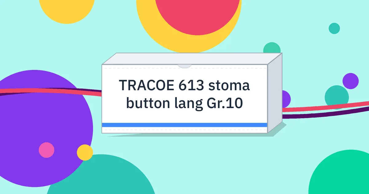 Symbolbild: Packung mit der Aufschrift TRACOE 613 stoma button lang Gr.10 (PZN 02723665) – Verfügbarkeit und Bezug in Apotheken in Frankfurt am Main