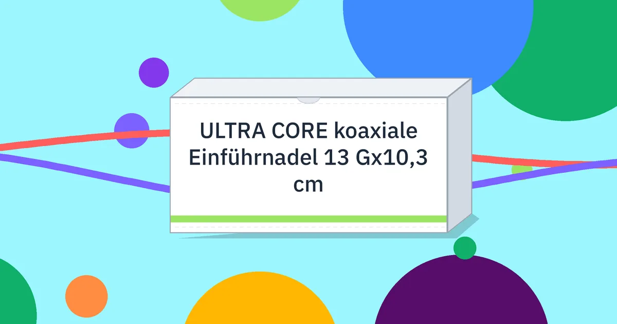 Symbolbild: Packung mit der Aufschrift ULTRA CORE koaxiale Einführnadel 13 Gx10,3 cm (PZN 06770443) – Verfügbarkeit und Bezug in Apotheken in Frankfurt am Main