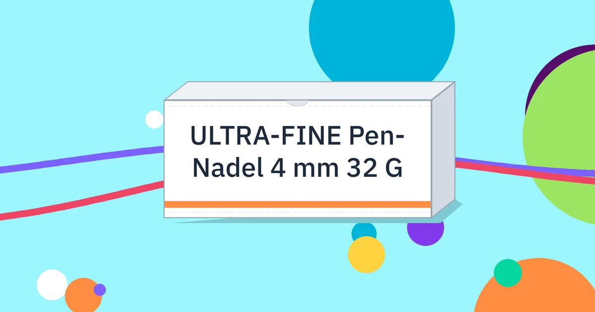 Symbolbild: Packung mit der Aufschrift ULTRA-FINE Pen-Nadel 4 mm 32 G (PZN 20190741) – Verfügbarkeit und Bezug in Apotheken in Frankfurt am Main