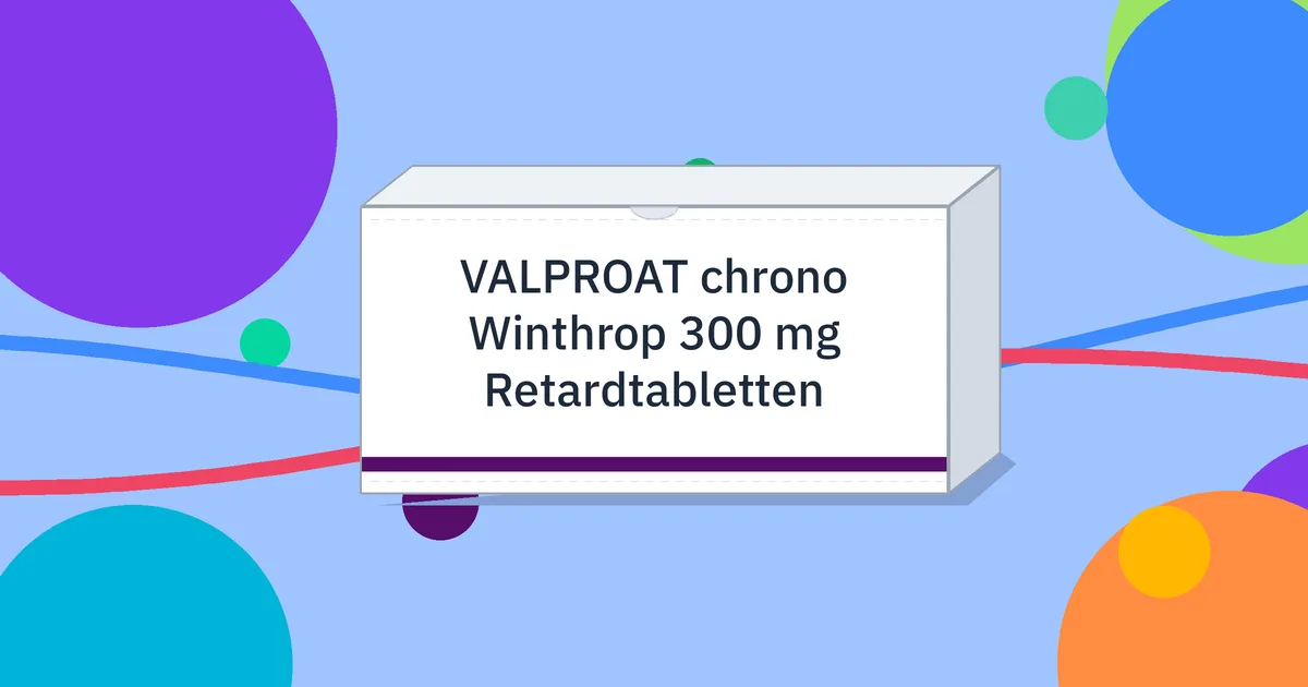 Symbolbild: Packung mit der Aufschrift VALPROAT chrono Winthrop 300 mg Retardtabletten (PZN 00999110) – Verfügbarkeit und Bezug in Apotheken in Frankfurt am Main