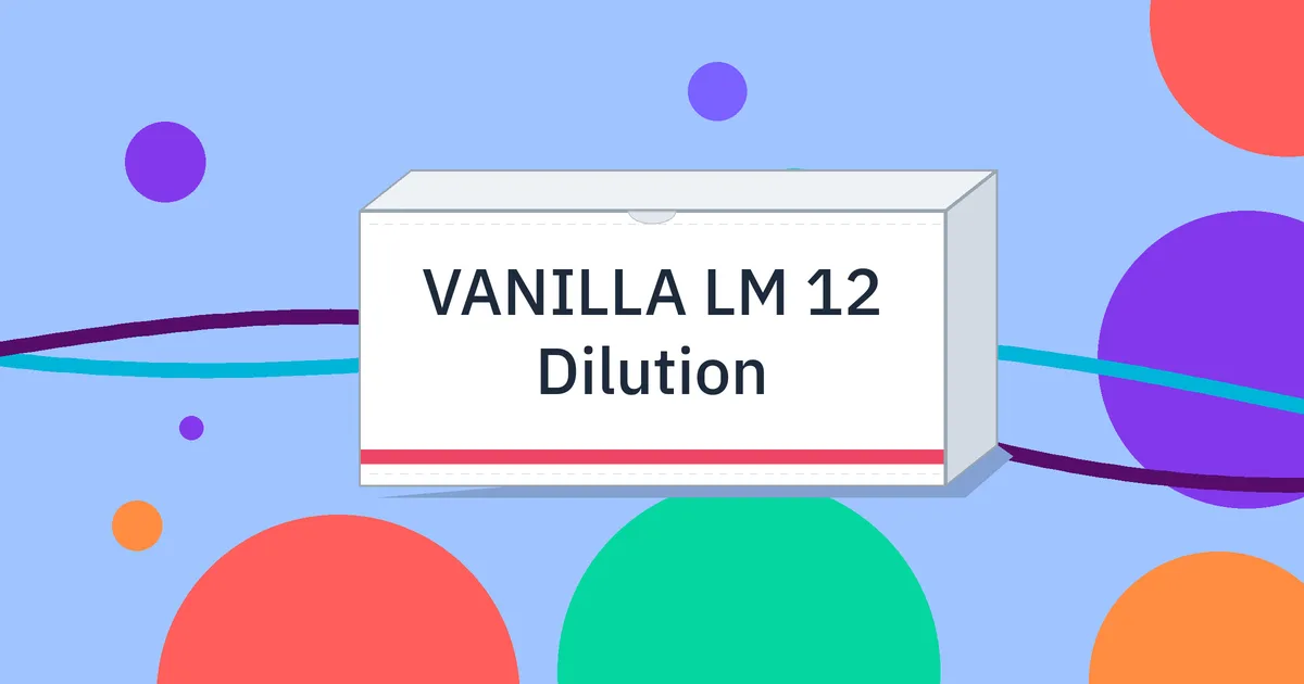 Symbolbild: Packung mit der Aufschrift VANILLA LM 12 Dilution (PZN 13263557) – Verfügbarkeit und Bezug in Apotheken in Frankfurt am Main