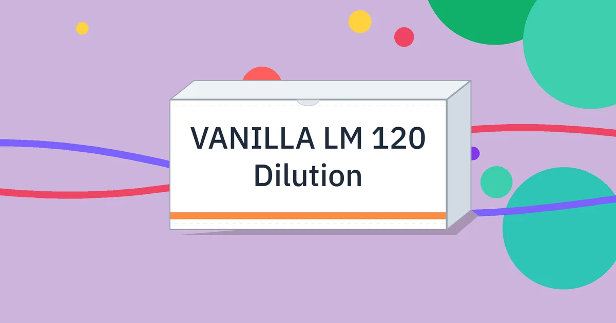 Symbolbild: Packung mit der Aufschrift VANILLA LM 120 Dilution (PZN 13264189) – Verfügbarkeit und Bezug in Apotheken in Frankfurt am Main