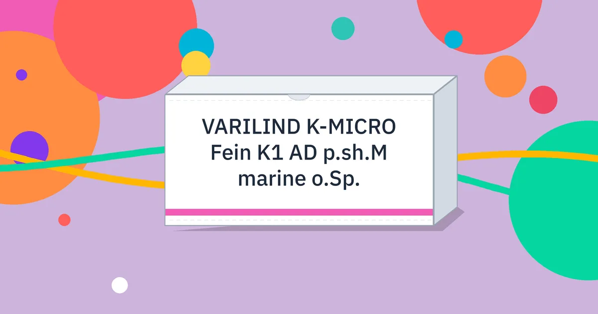Symbolbild: Packung mit der Aufschrift VARILIND K-MICRO Fein K1 AD p.sh.M marine o.Sp. (PZN 20557644) – Verfügbarkeit und Bezug in Apotheken in Frankfurt am Main