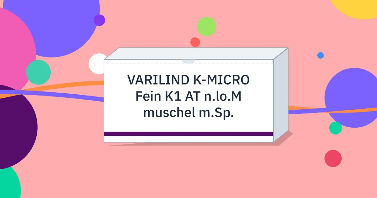 Symbolbild: Packung mit der Aufschrift VARILIND K-MICRO Fein K1 AT n.lo.M muschel m.Sp. (PZN 20552799) – Verfügbarkeit und Bezug in Apotheken in Frankfurt am Main