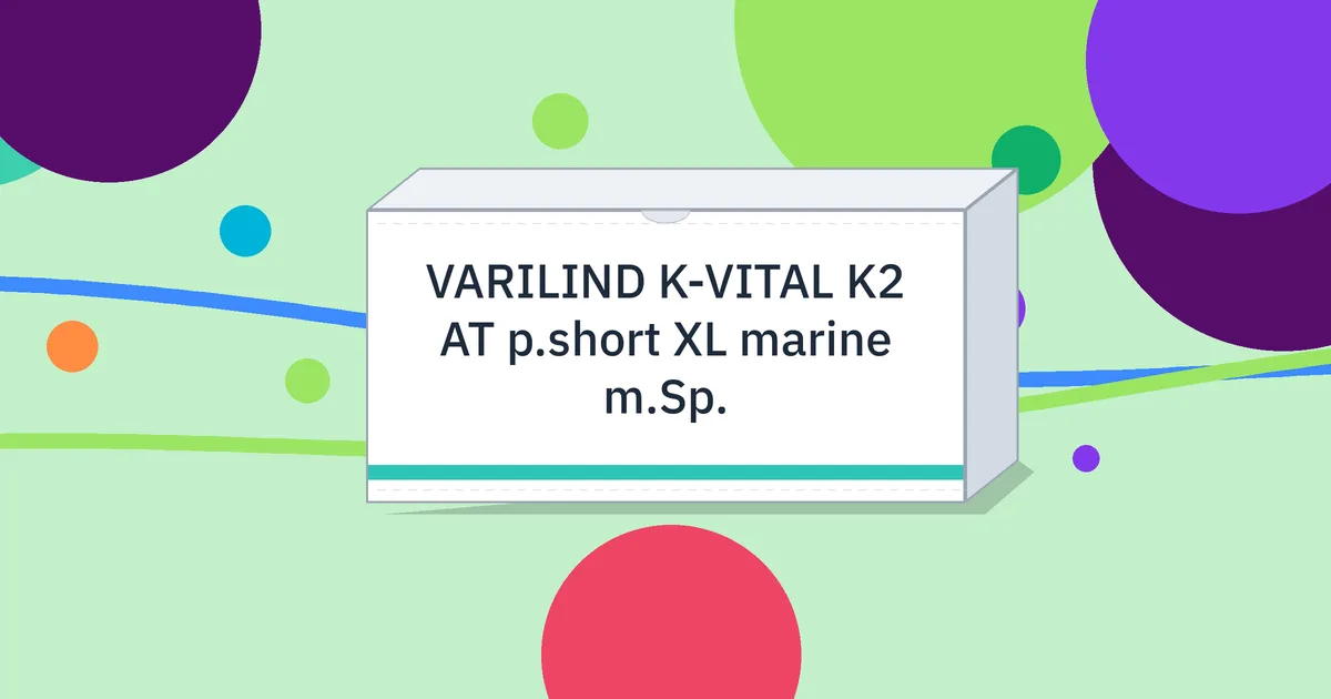 Symbolbild: Packung mit der Aufschrift VARILIND K-VITAL K2 AT p.short XL marine m.Sp. (PZN 20561634) – Verfügbarkeit und Bezug in Apotheken in Frankfurt am Main