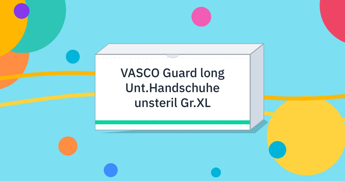 Symbolbild: Packung mit der Aufschrift VASCO Guard long Unt.Handschuhe unsteril Gr.XL (PZN 13571017) – Verfügbarkeit und Bezug in Apotheken in Frankfurt am Main