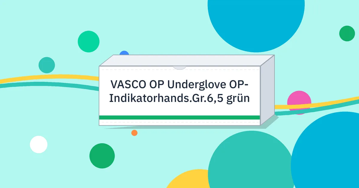 Symbolbild: Packung mit der Aufschrift VASCO OP Underglove OP-Indikatorhands.Gr.6,5 grün (PZN 12581255) – Verfügbarkeit und Bezug in Apotheken in Frankfurt am Main